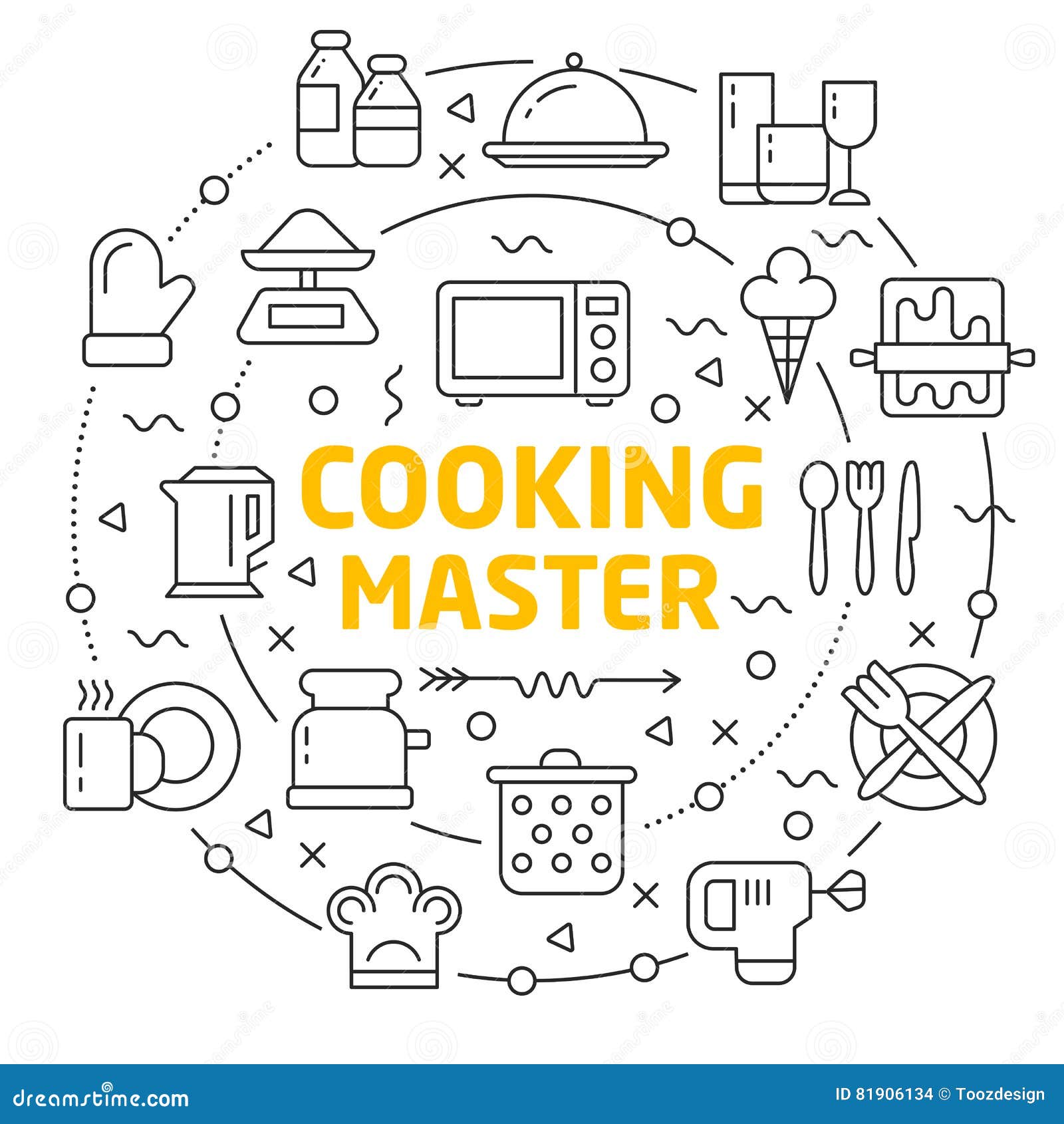 Lines Icons Illustration Circle Cooking Master Stock Vector ...