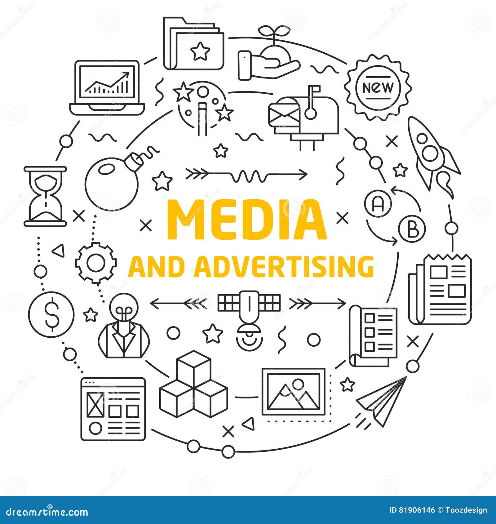 Lines Icons Illustration Circle Media and Advertising Stock Vector ...
