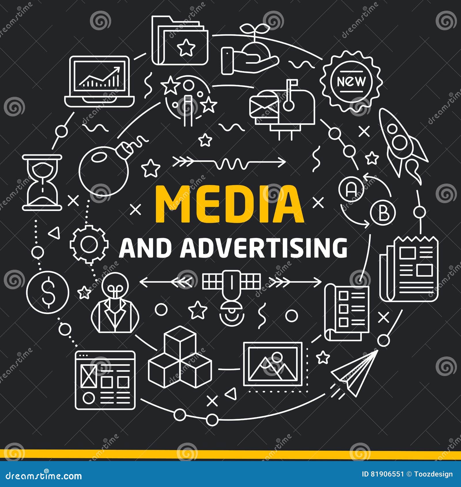 Lines Icons Illustration Circle Media and Advertising Stock Vector ...