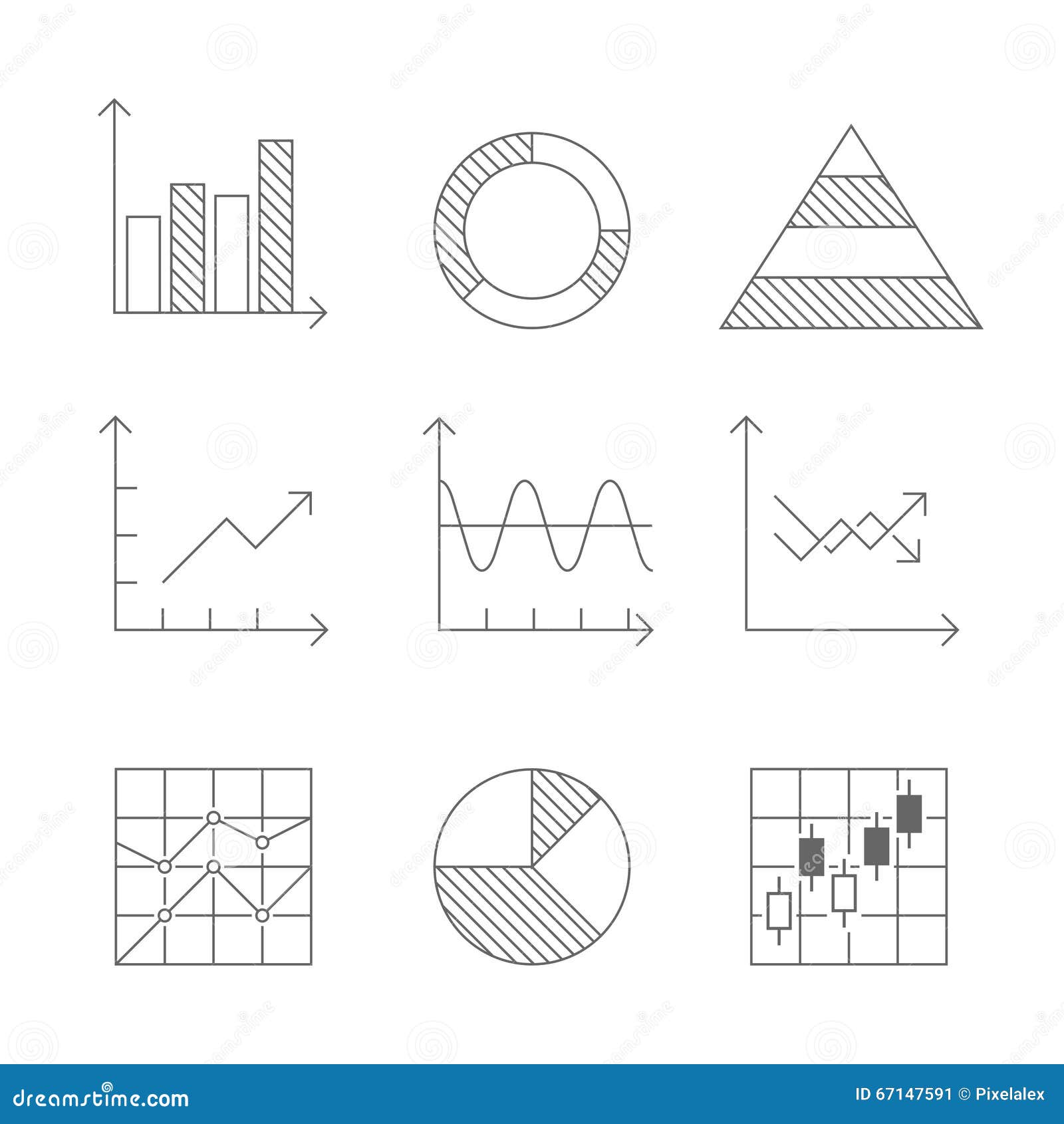 Lines Icons Set of Graph and Chart Stock Vector - Illustration of ...