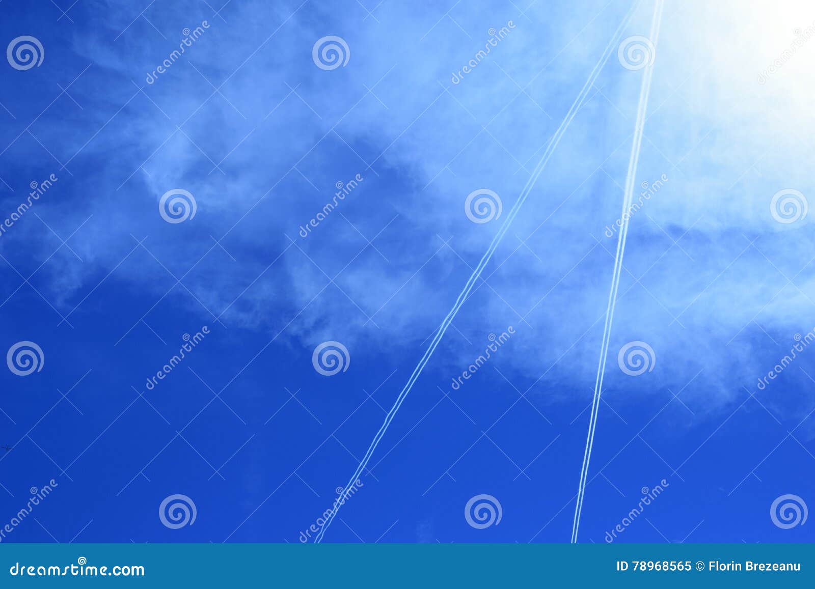 Lines of Jet Streams on Blue Sky Background Stock Image - Image of ...