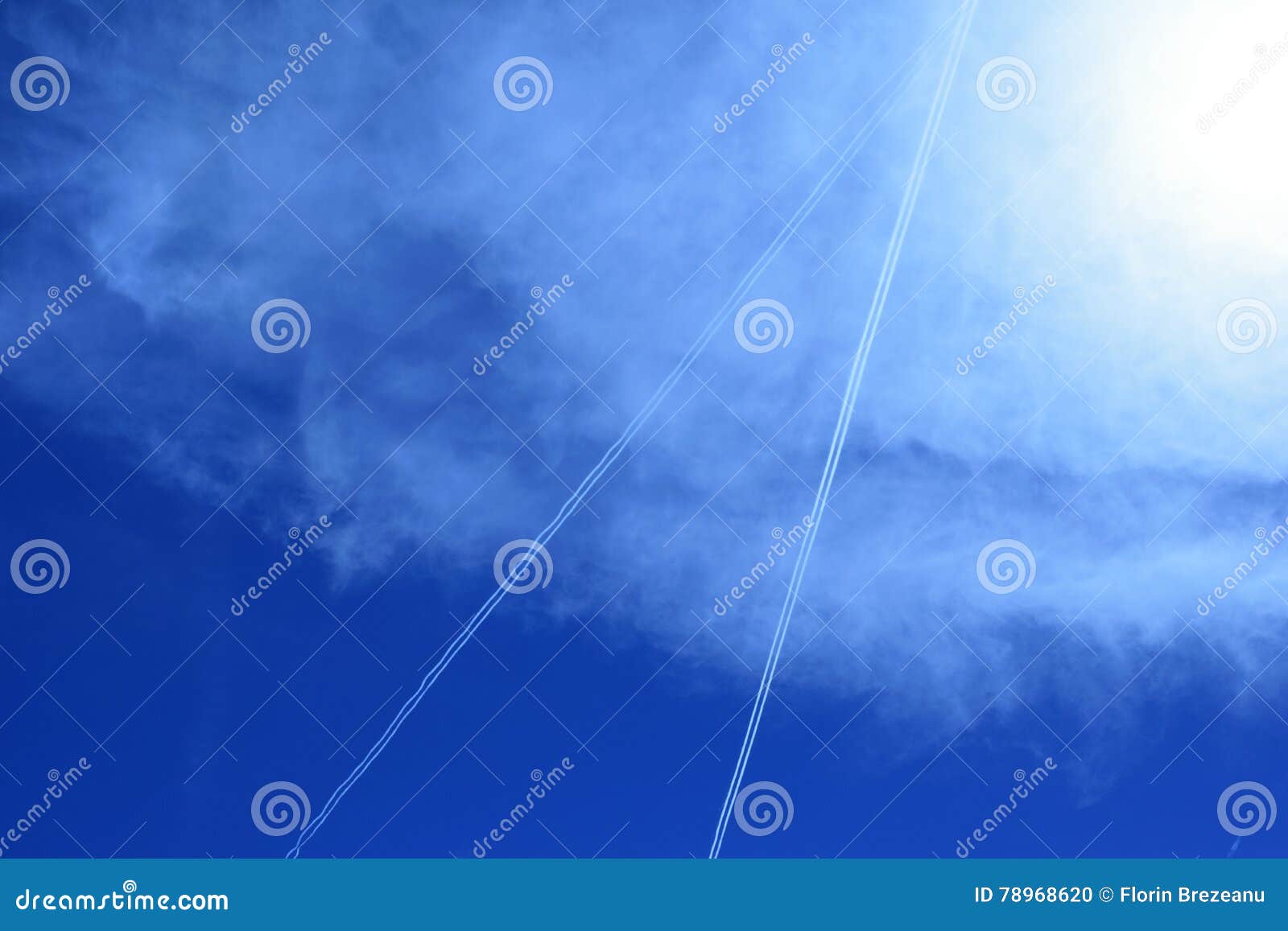 Lines of Jet Streams on Blue Sky Background Stock Photo - Image of high ...