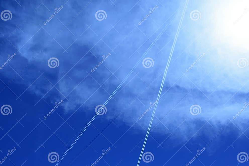 Lines of Jet Streams on Blue Sky Background Stock Photo - Image of high ...