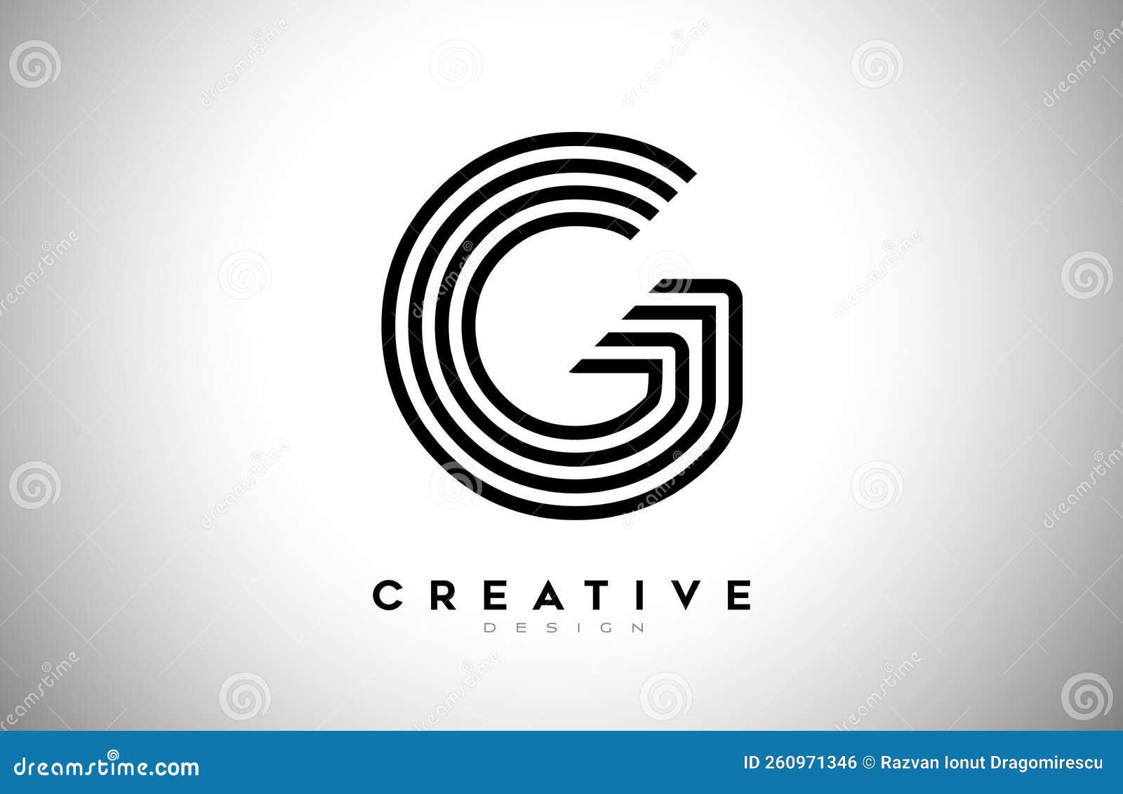 Lines Letter G Logo with Black Lines and Monogram Creative Style Design ...