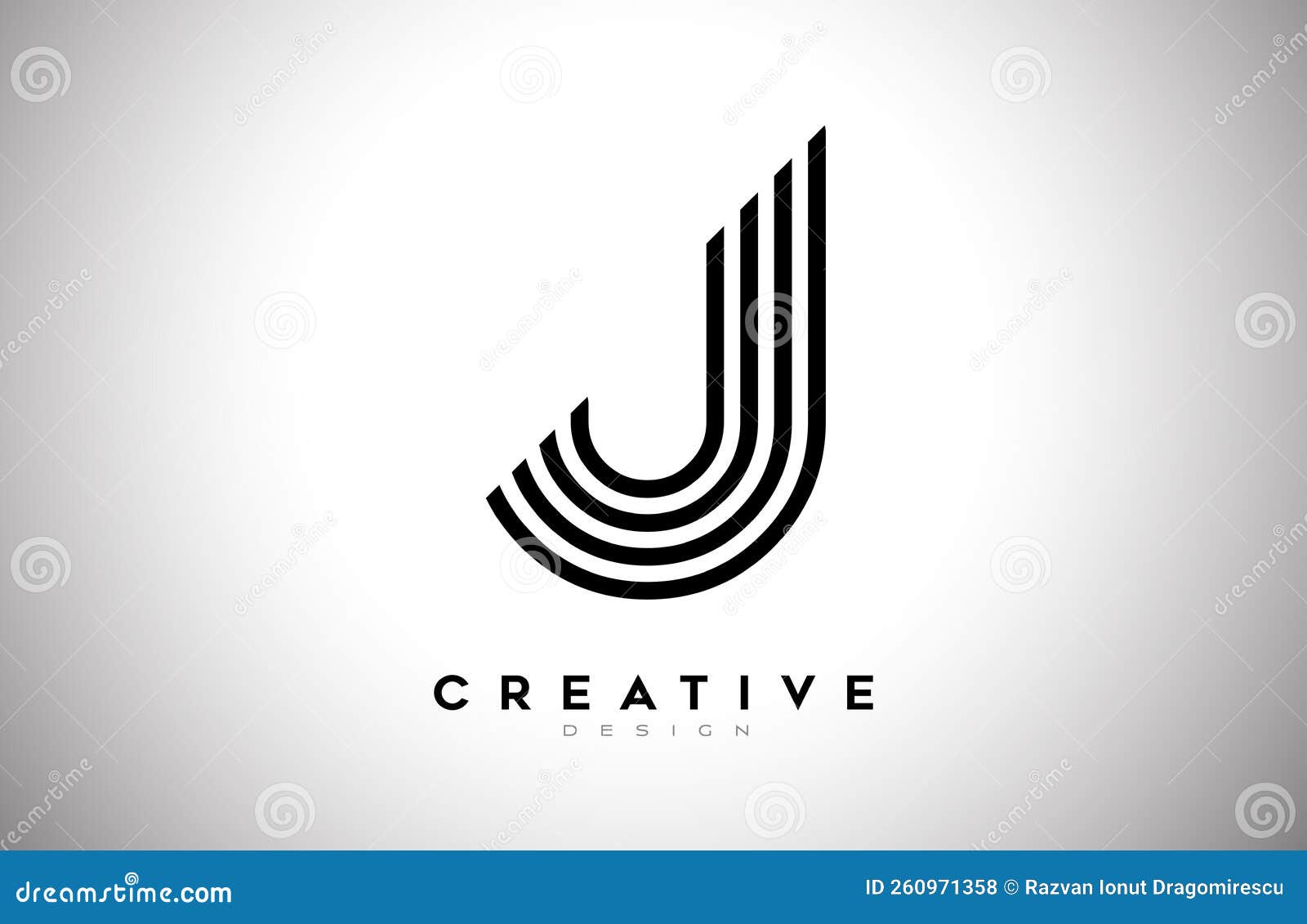 Lines Letter J Logo with Black Lines and Monogram Creative Style Design ...