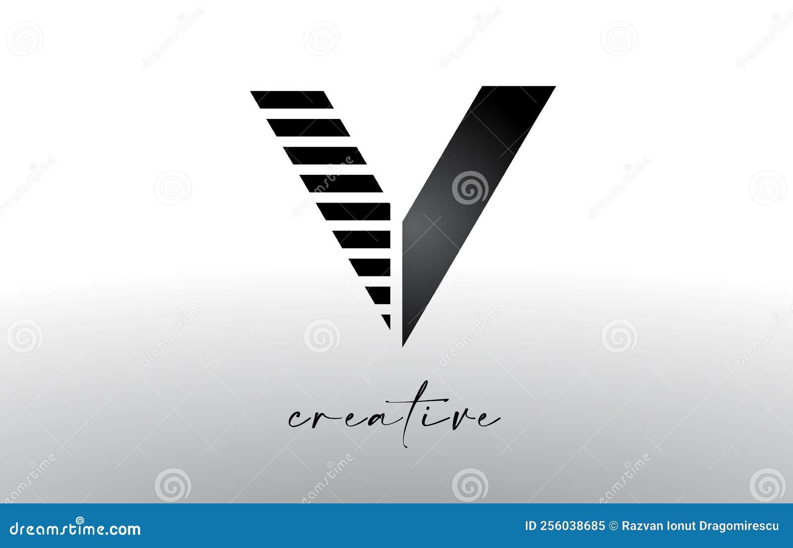 Lines Letter V Logo Design with Creative Lines Cut on Half of the ...