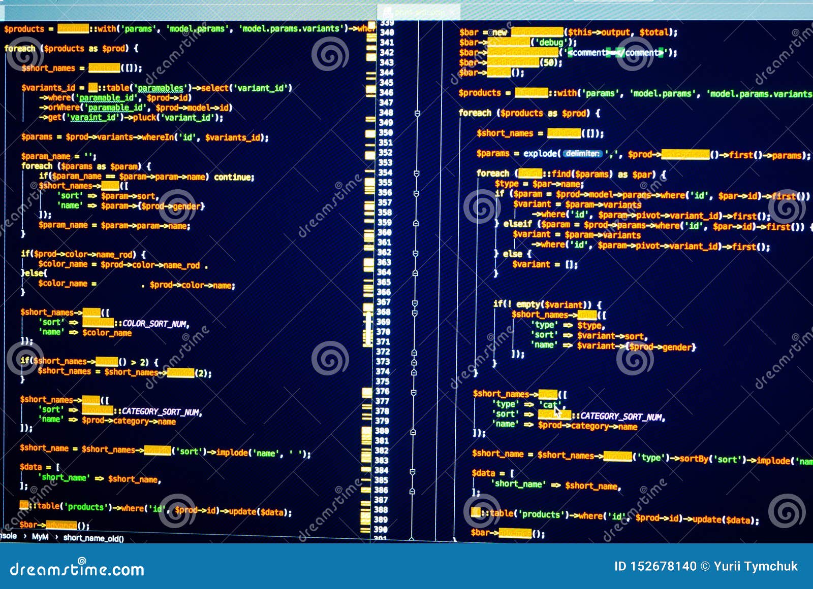 Lines of Orange Php Code on Blue Background, Front View Stock Photo ...