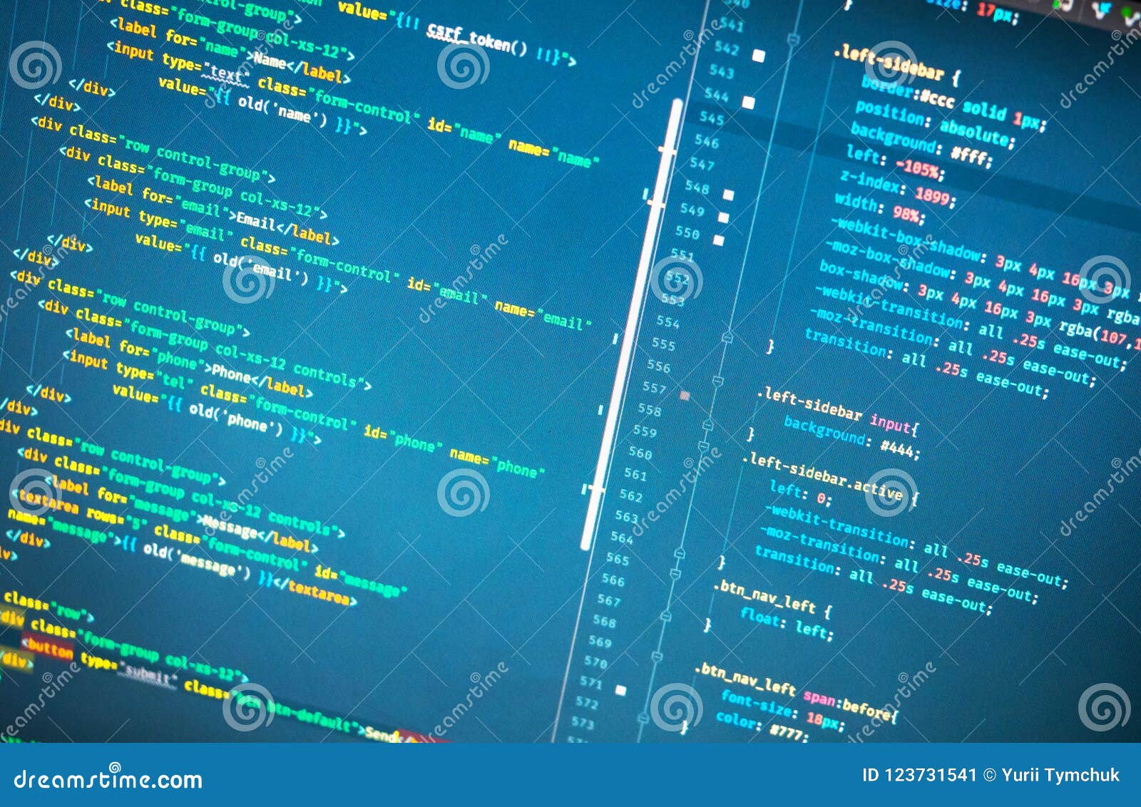 Lines Of Php Code On The Monitor On Blue Background Close Up Stock Image Image Of Code