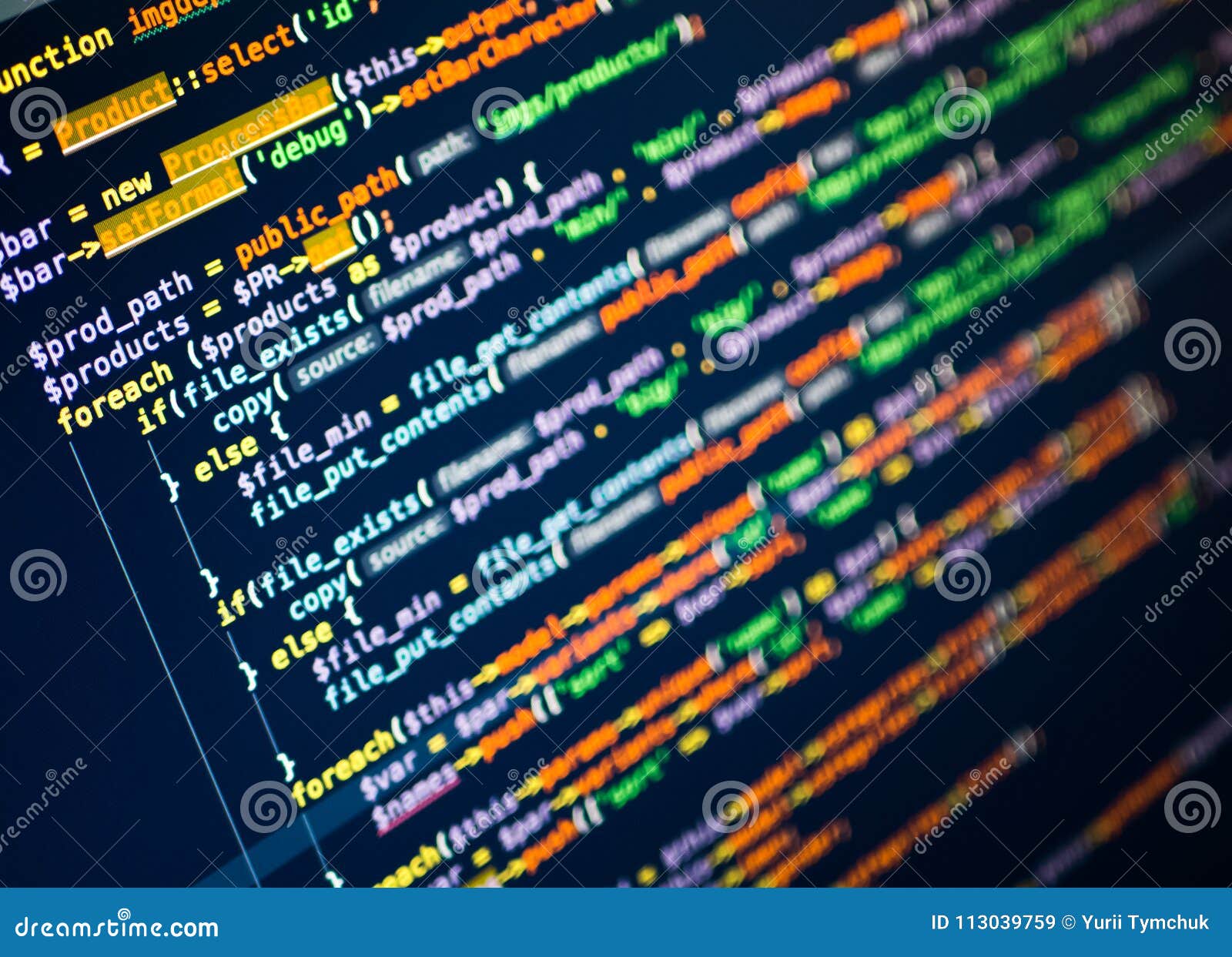 Lines Of Php Code On The Monitor Dark Blue Background Close Up Stock Image Image Of Coding