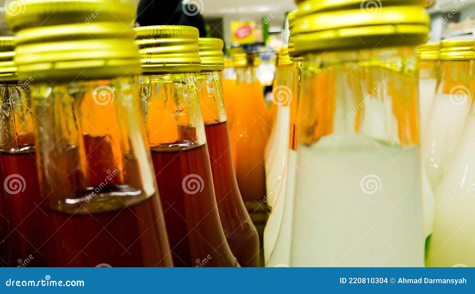 Lines of Several Flavour of Syrup Bottles in Supermarket Stock Photo ...