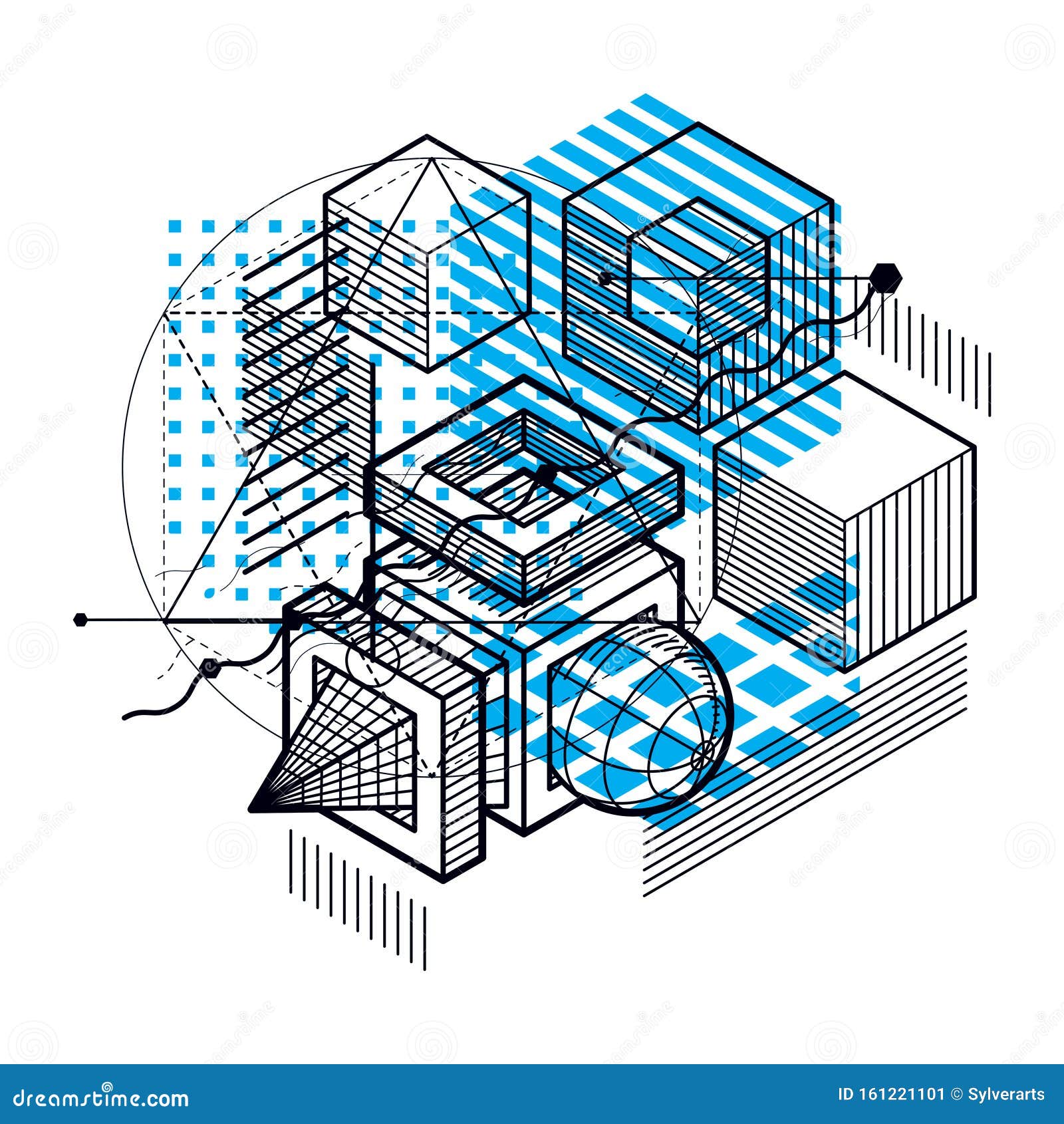 Lines and Shapes Abstract Vector Isometric 3d Background. Layout of ...