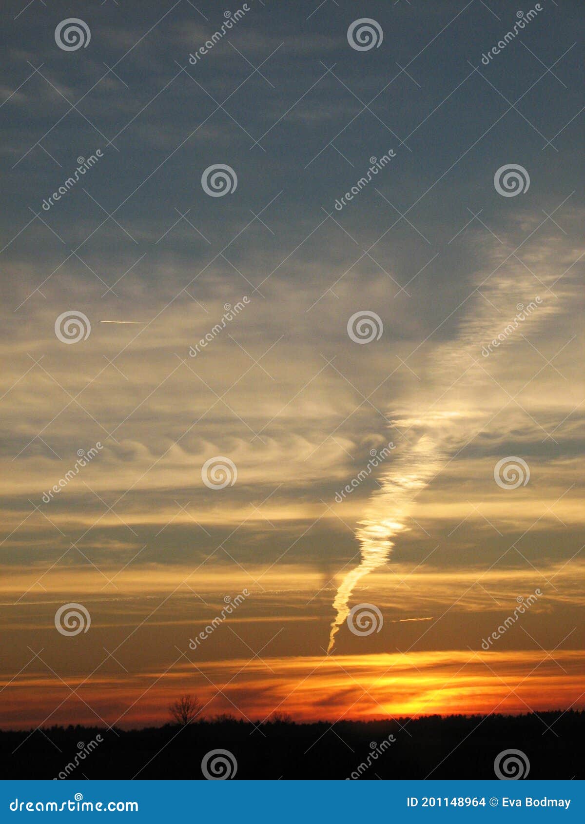 Lines in the Sky during Sunset Beauty Landscape Stock Photo - Image of ...