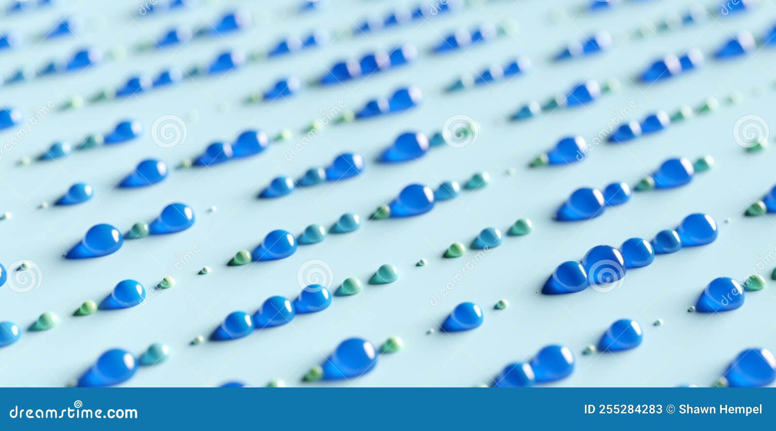 Lines of Transparent Spheres with Different Sizes on Cyan Background ...