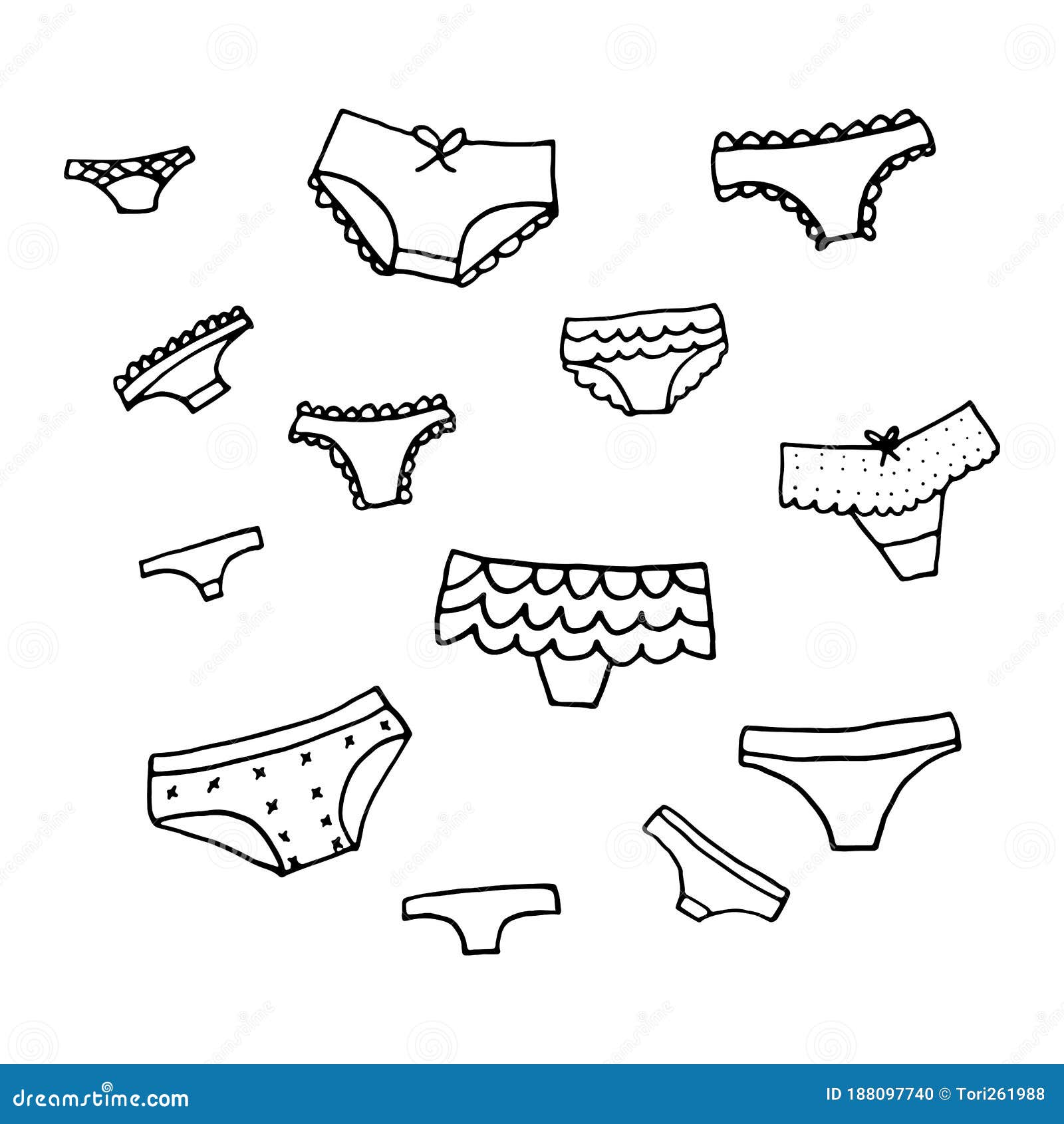 Lingerie Doodle Set Vector Underwear Background Design Outline Hand