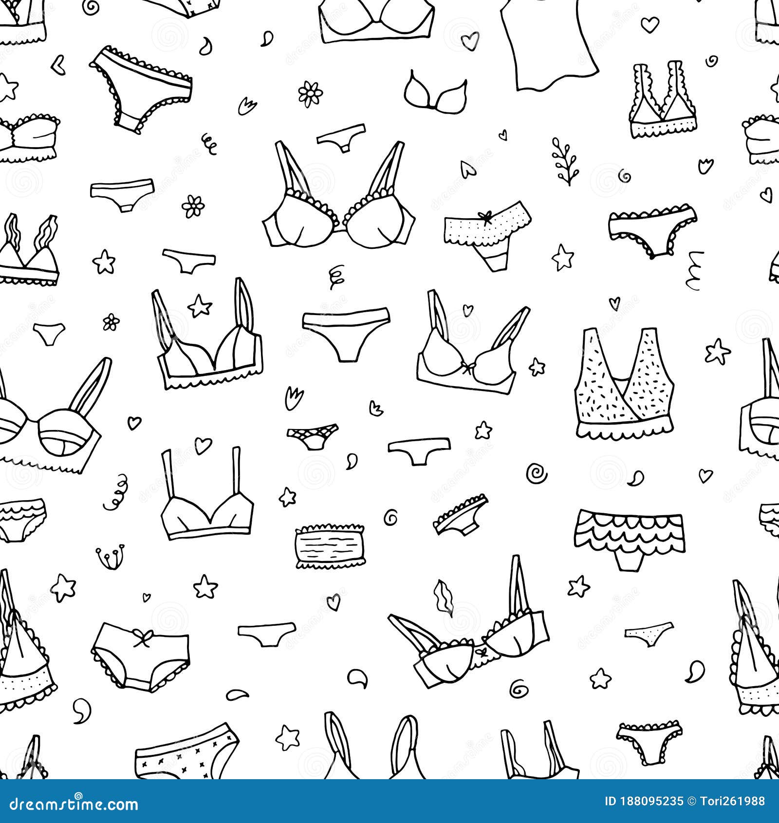 Lingerie Doodle Set Vector Underwear Background Design Outline Hand