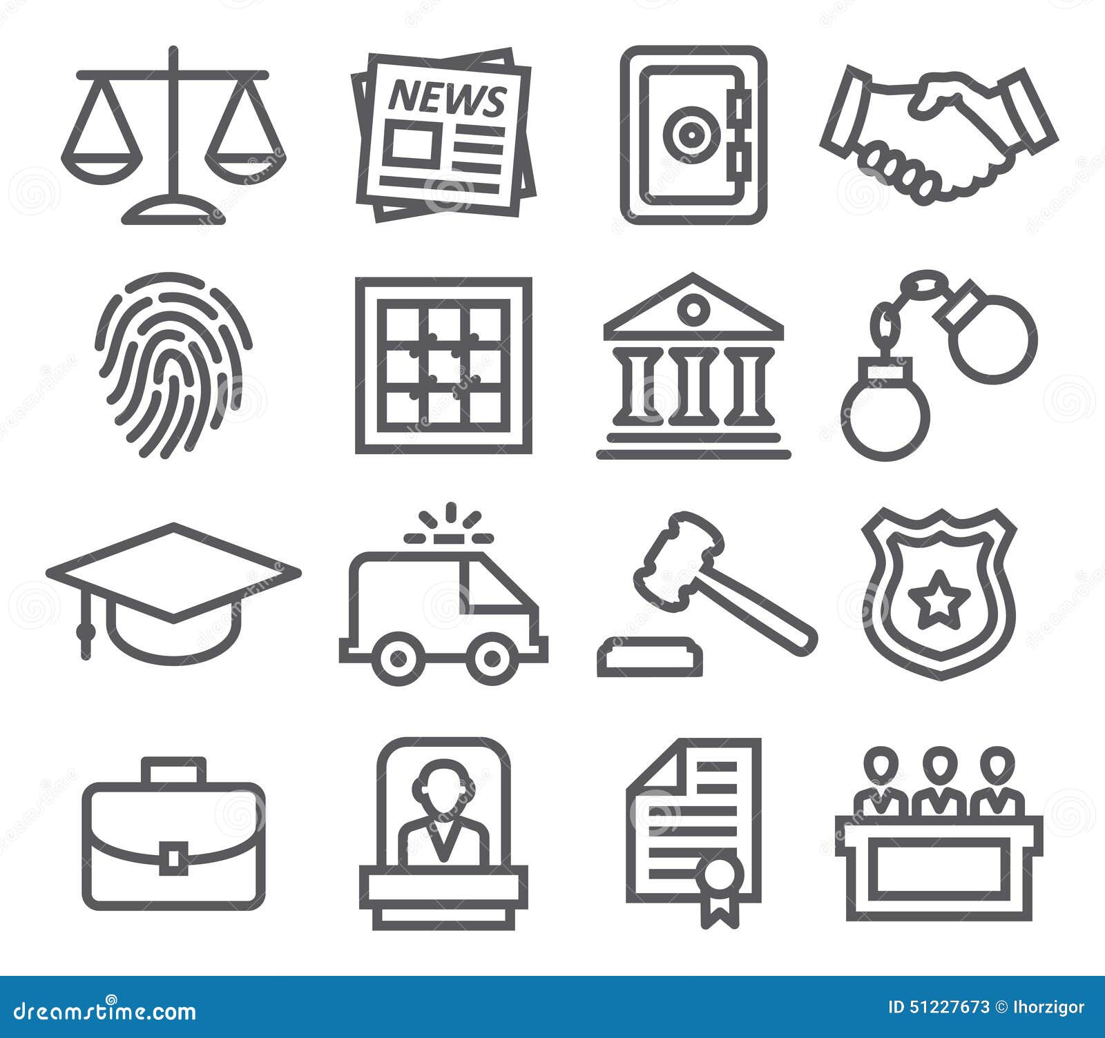 Linha ícones da lei ilustração do vetor. Ilustração de juiz - 51227673
