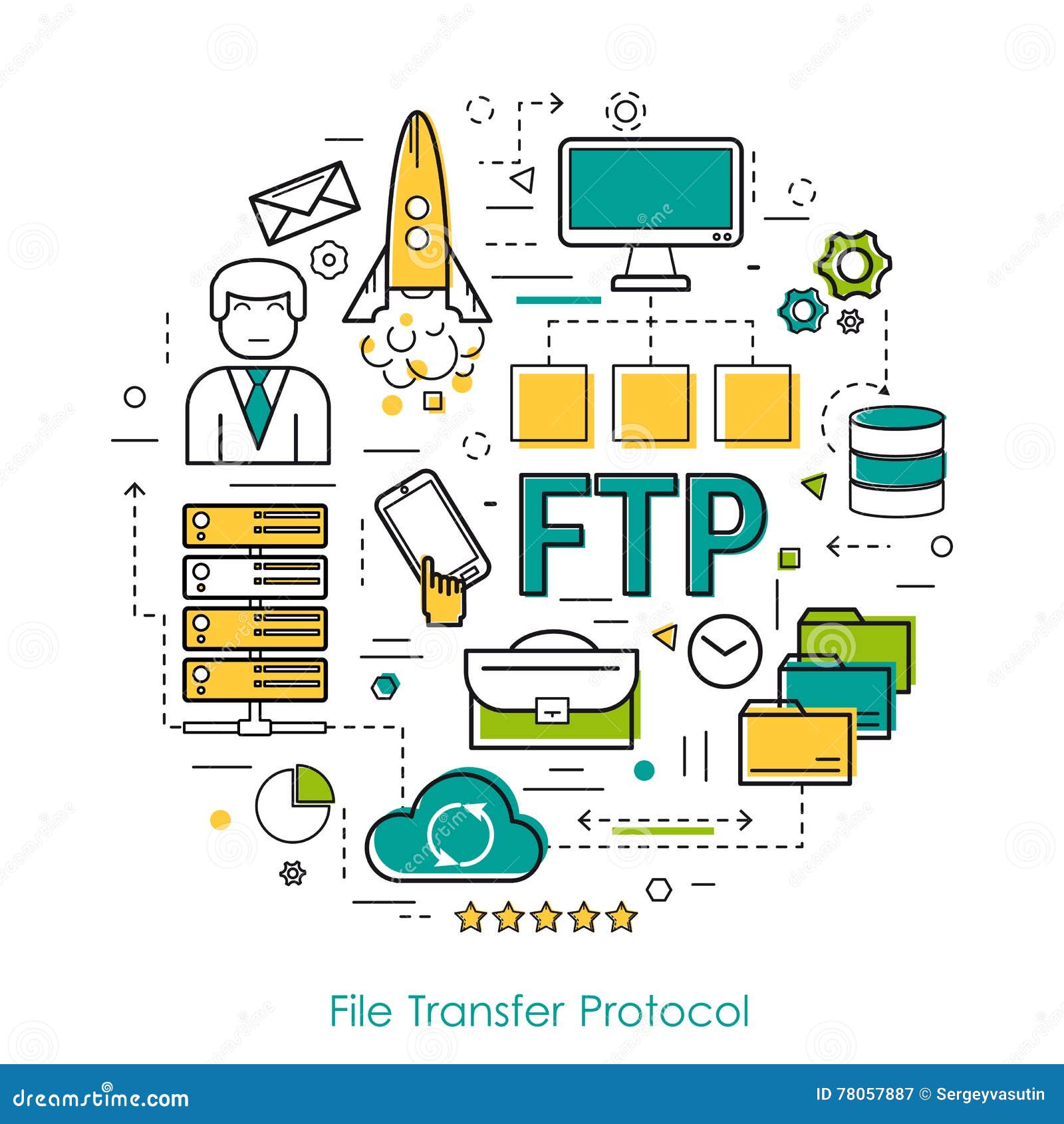 Linha Art Concept Do Vetor De Ftp Ilustração Stock - Ilustração de ...