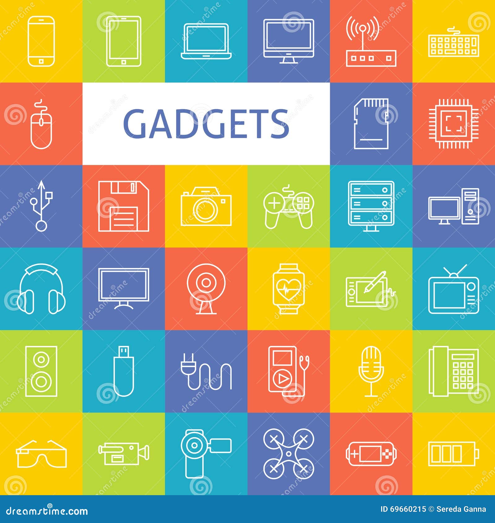 Linha Art Electronic Gadgets Icons Set Do Vetor Ilustração do Vetor ...