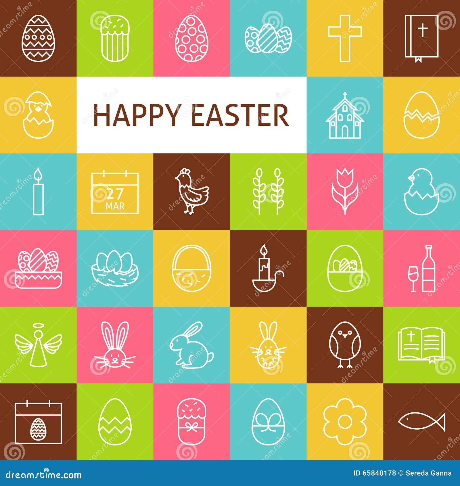 Linha Art Happy Easter Icons Set Do Vetor Ilustração do Vetor ...