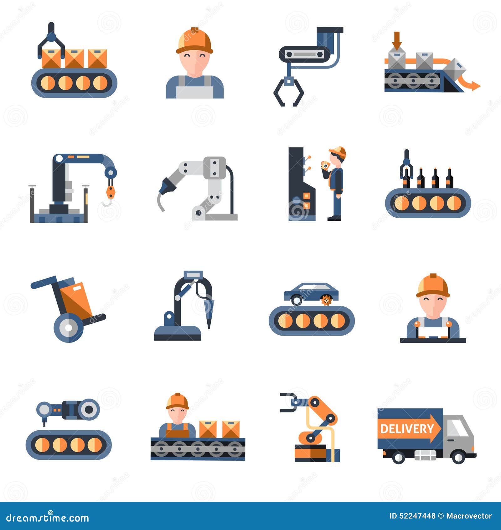 Linha de produção ícones ilustração do vetor. Ilustração de computador ...