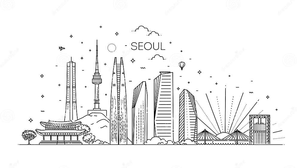 Linha Ilustra??o Da Arquitetura De Seoul Da Skyline Arquitetura Da ... Linha Ilustra??o Da Arquitetura De Seoul Da Skyline Arquitetura Da ...