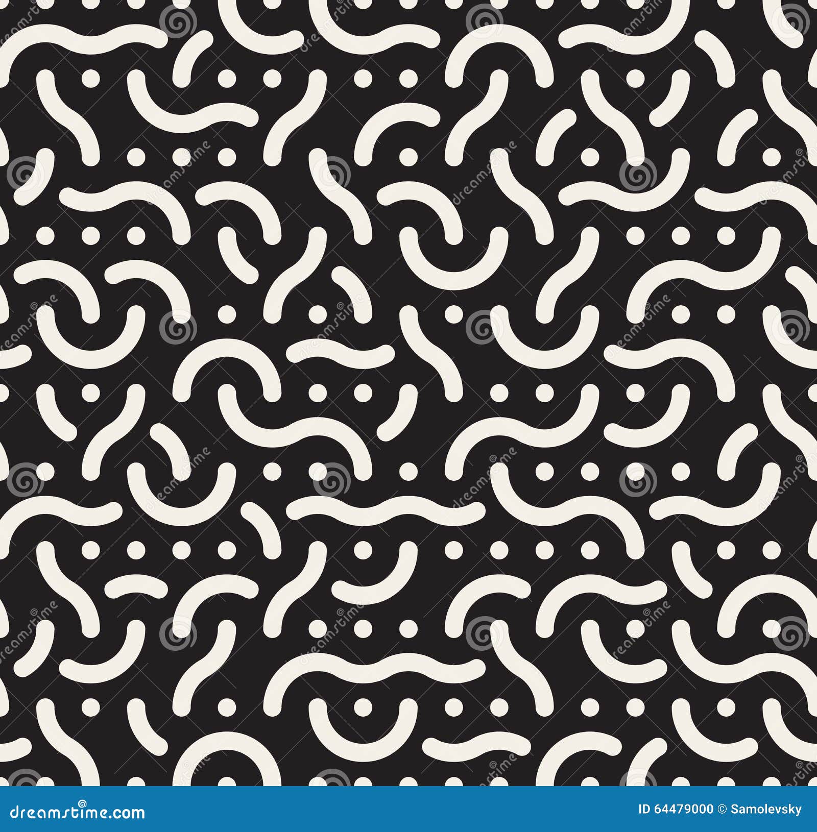 Linhas Arredondadas Preto E Branco Sem Emenda Memphis Style Jumble ...