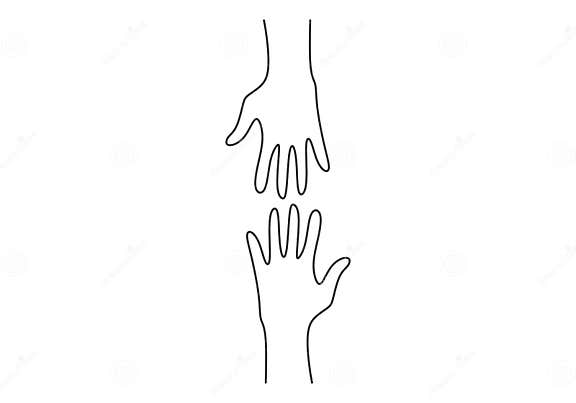 Linienzeichnung Zweier Hände, Die Sich Kaum Berühren. Einfache Skizze ... Linienzeichnung Zweier Hände, Die Sich Kaum Berühren. Einfache Skizze ...