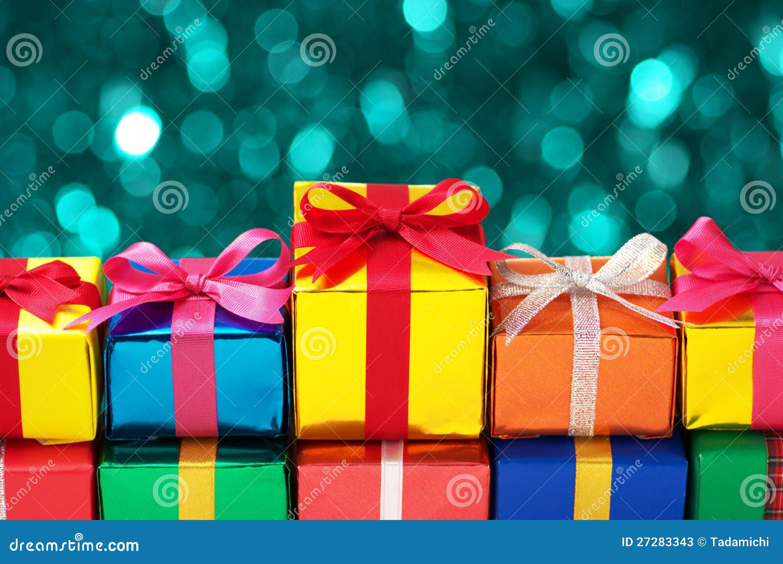 Lining up colorful gifts. stock image. Image of blurry - 27283343