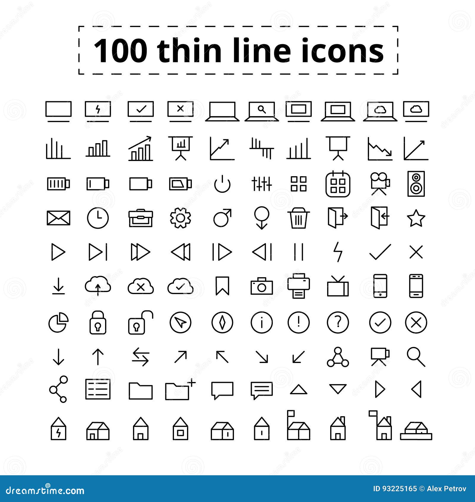 100 linje symboler stock illustrationer. Illustration av konst - 93225165