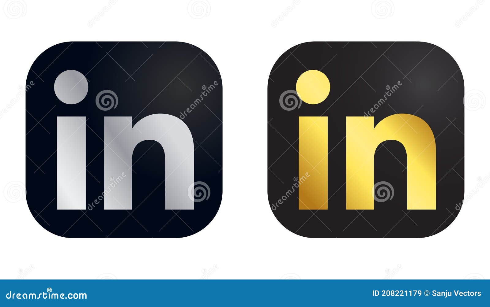 LinkedIn Silver and Gold Metal Icons on Transparent Background ...