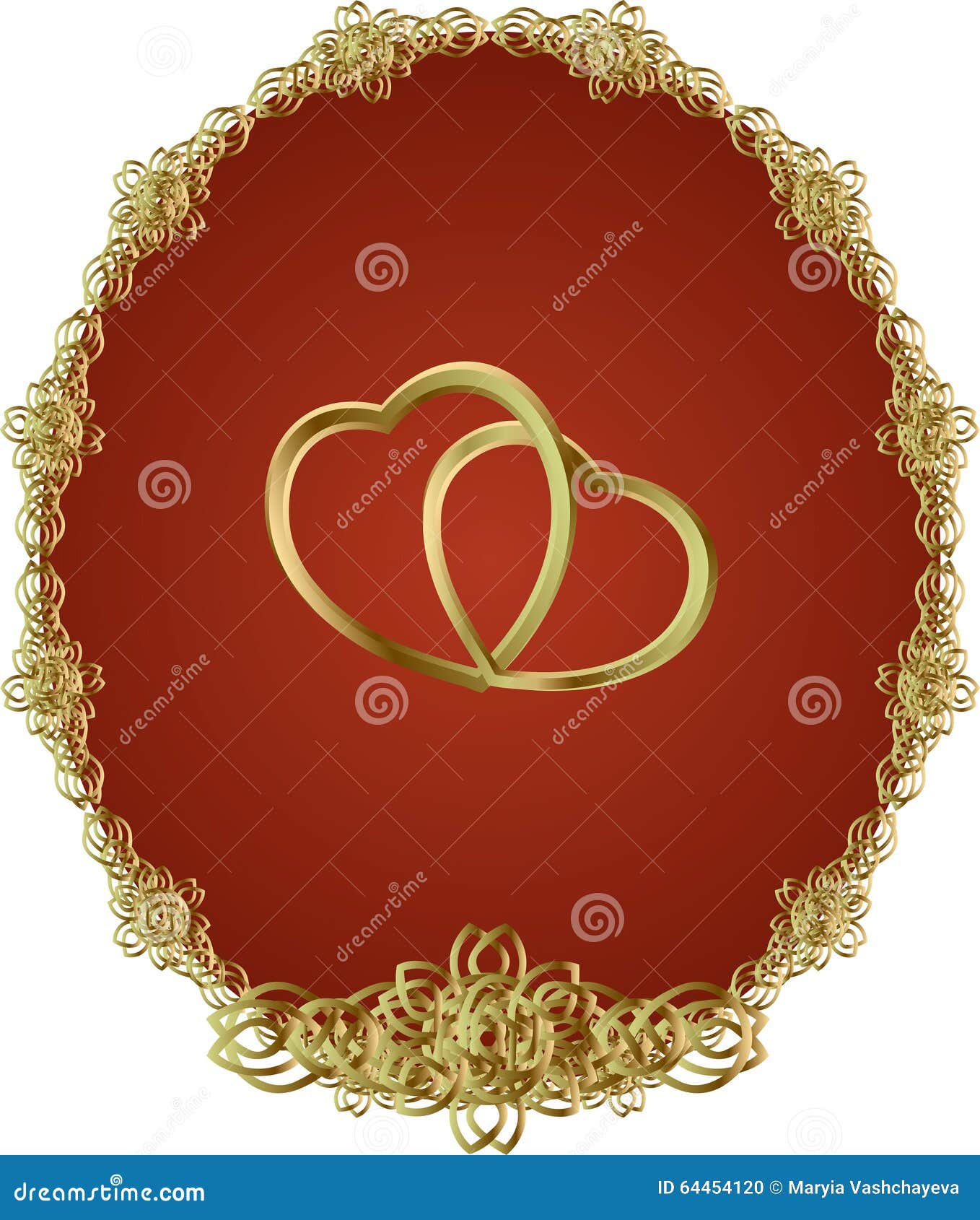 Linked Gold Hearts And Roses 3D Royalty-Free Illustration ...