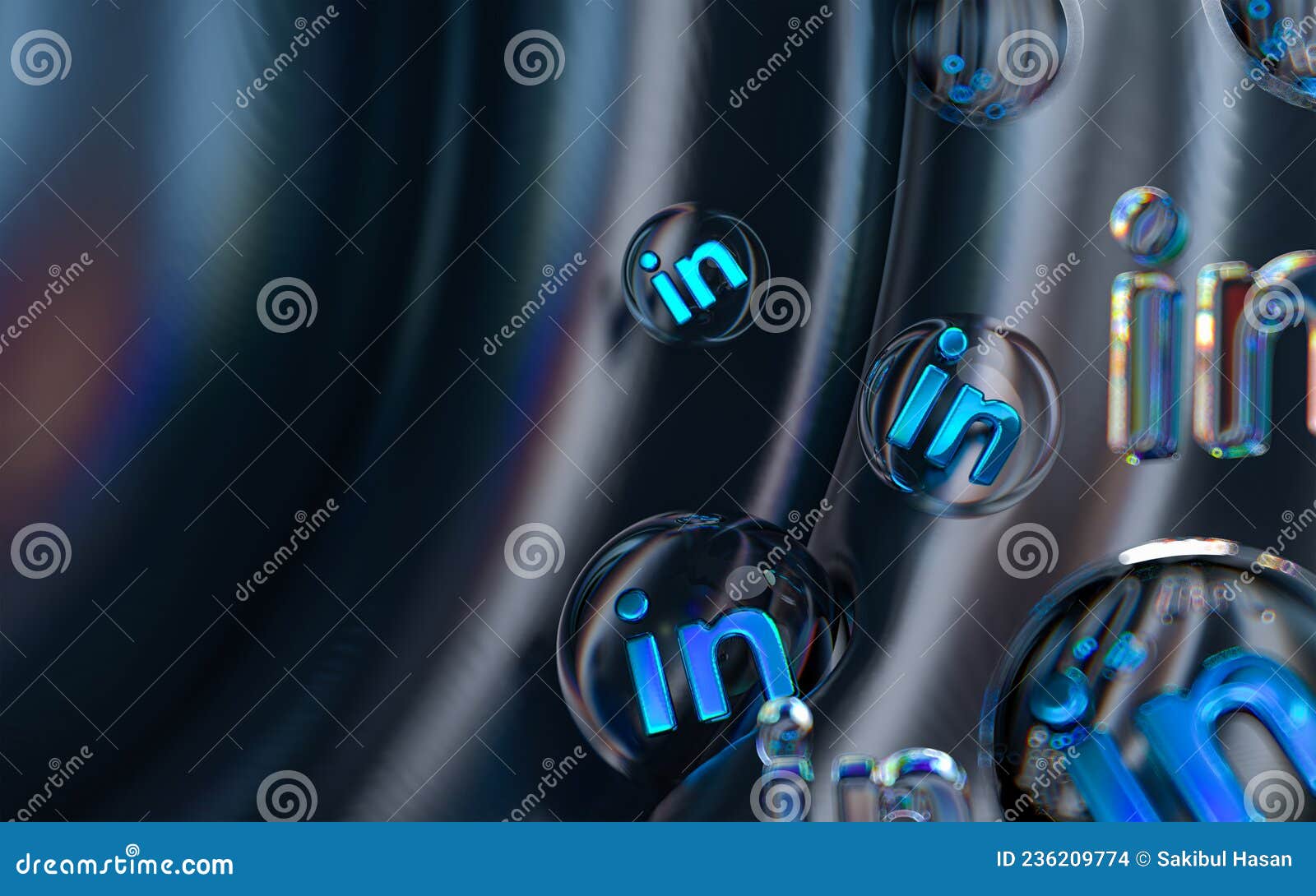 Linkedin Icon Inside Bubble Glass Geometric Shapes on Colorful Abstract ...