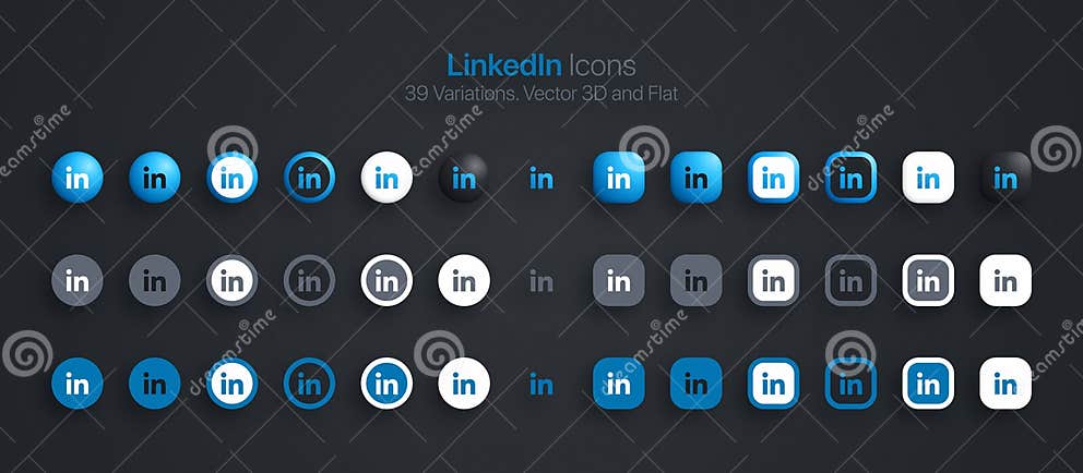 LinkedIn Icons Set Modern 3D and Flat in Different Variations Editorial ...