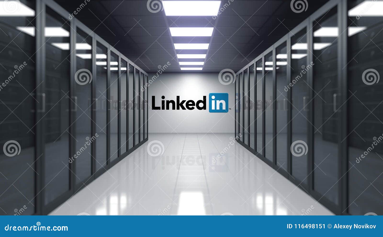 LinkedIn Logo on the Wall of the Server Room. Editorial 3D Rendering ...