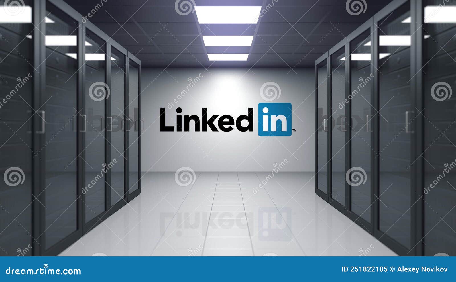 LinkedIn Logo on the Wall of the Server Room. Editorial 3D Rendering ...