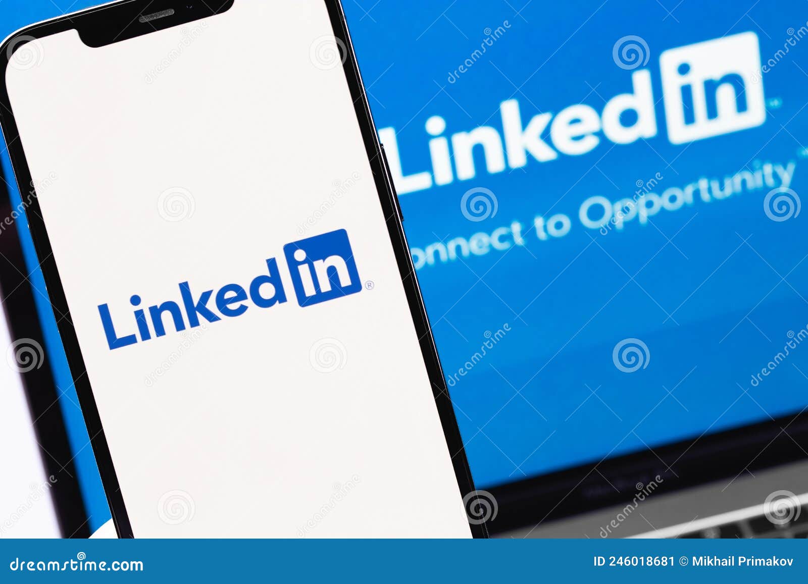 LinkedIn Mobile App on Screen Smartphone IPhone and Display Notebook ...