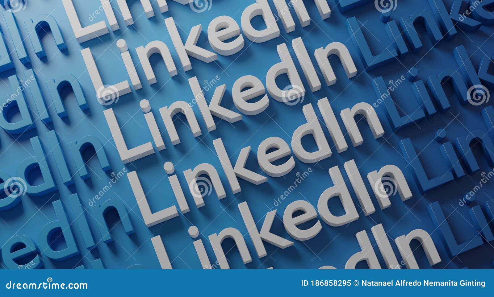 LinkedIn Multiple Typography on Blue Wall 3D Rendering Editorial Image ...