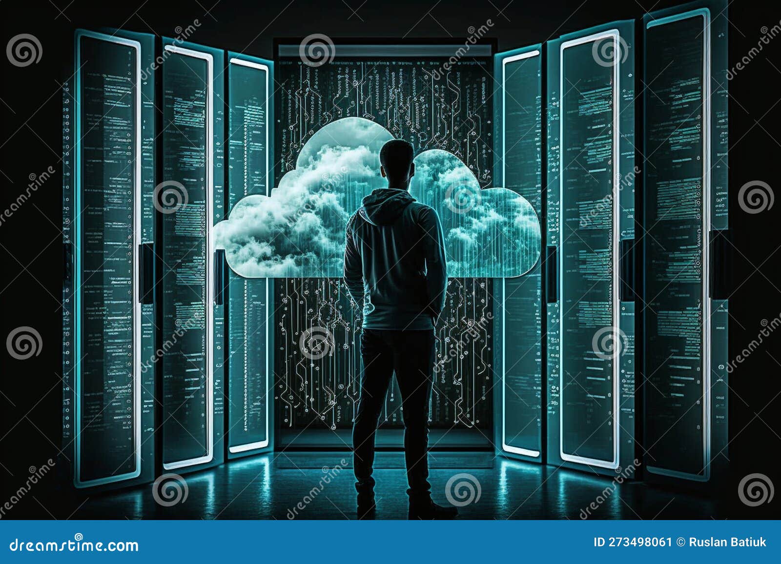 Linking Computer To Cloud with Server, Connection Online, Cloud Storage ...