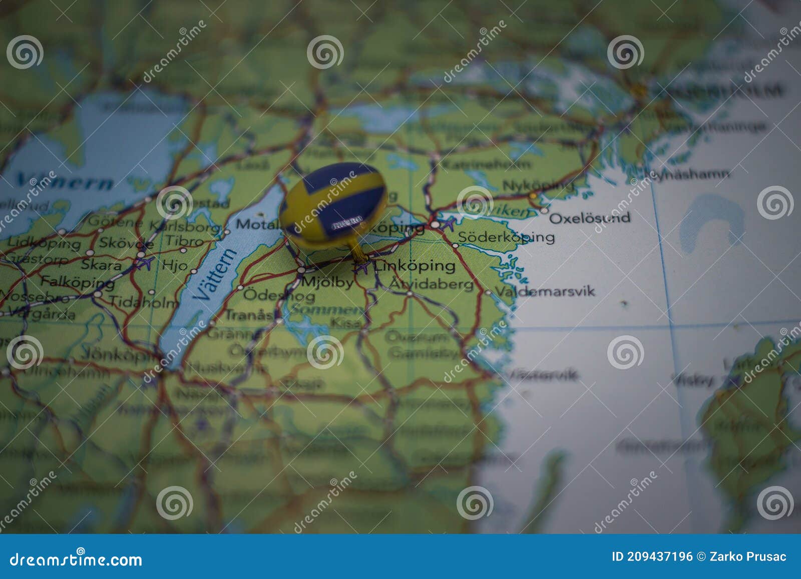 Linkoping Pinned on a Map with the Flag of Sweden Stock Photo - Image ...