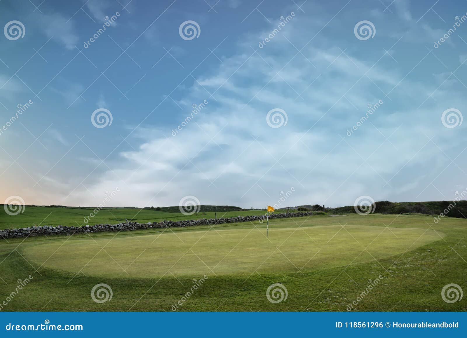 Links Golf Course Hole in Spring Evening Sunlight Stock Photo - Image ...