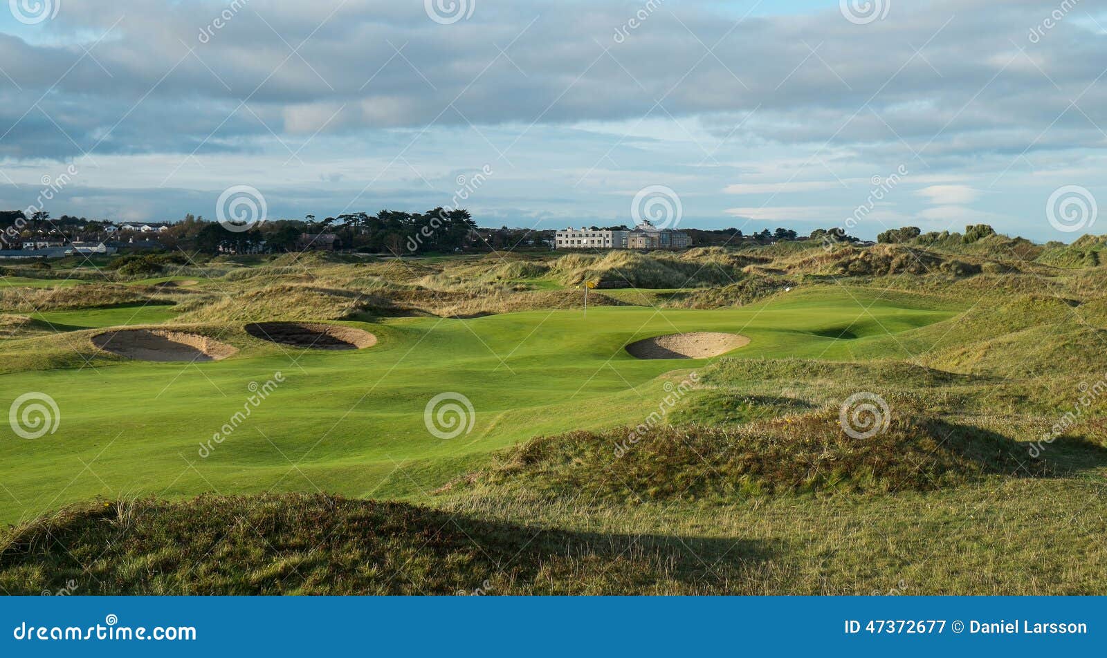 Links Golf Hole with Rolling Fairway in Trailing Light Stock Image ...