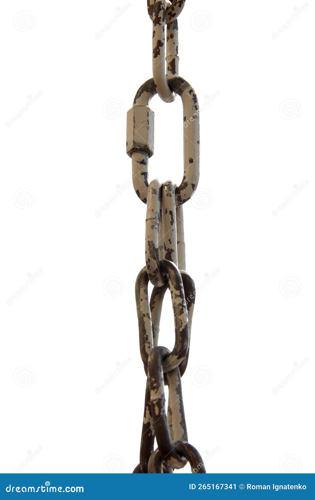 Links of an Old Chain with Worn Paint Isolate on a White Background ...