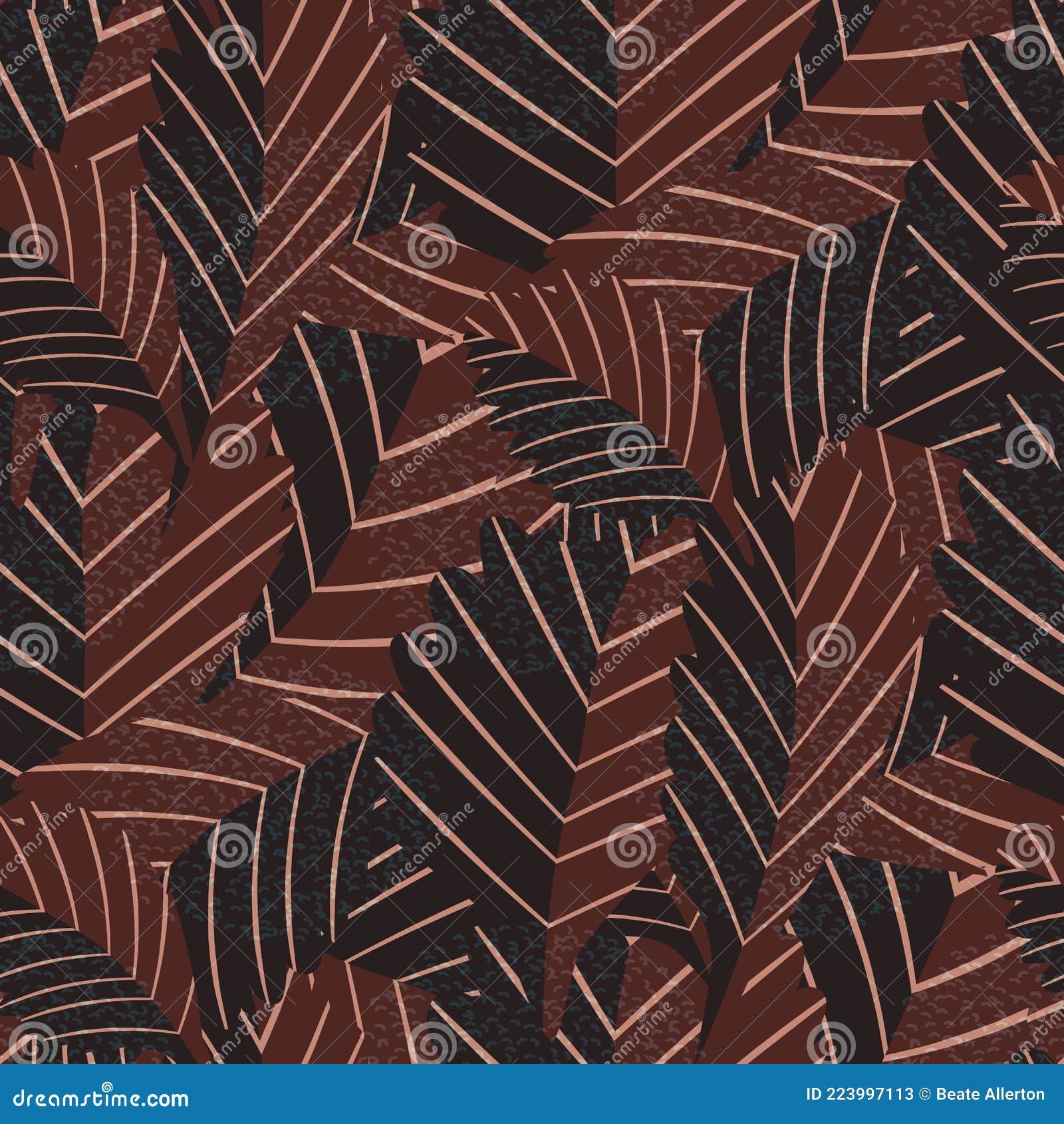 Lino Print Style Earthy Stylised Vector Leaves Seamless Pattern ...