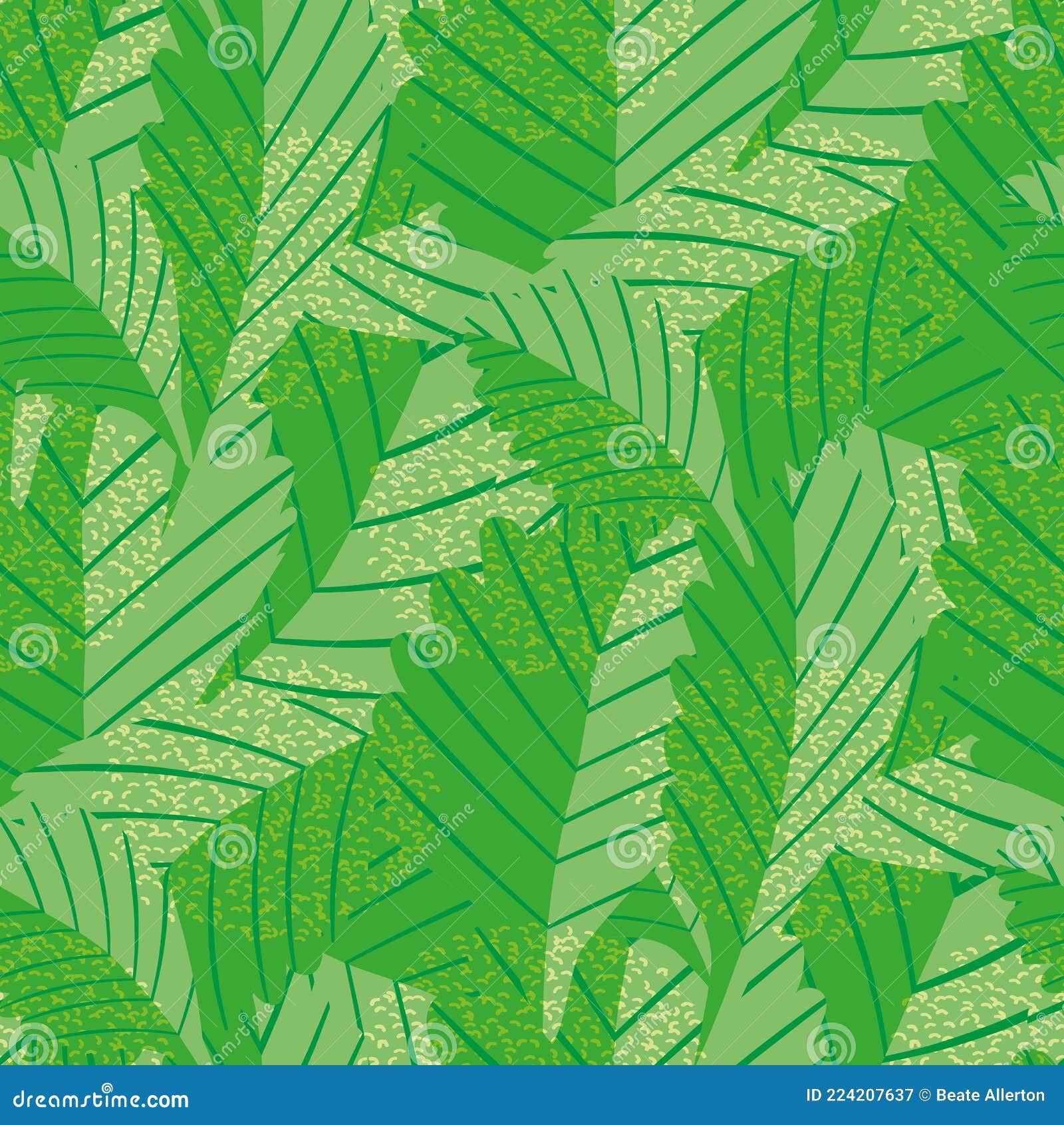 Lino Print Style Rich Green Stylised Vector Leaves Seamless Pattern ...