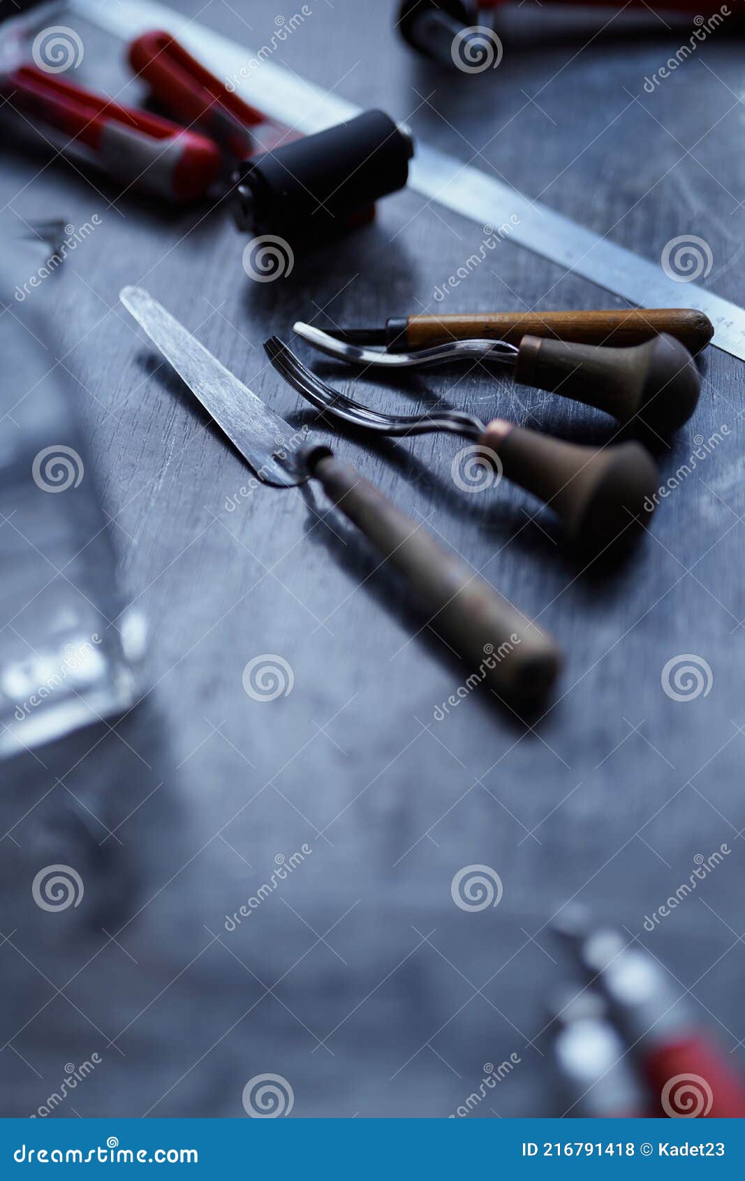 Linocut Devices on Table with Copy Space Stock Photo - Image of counter ...