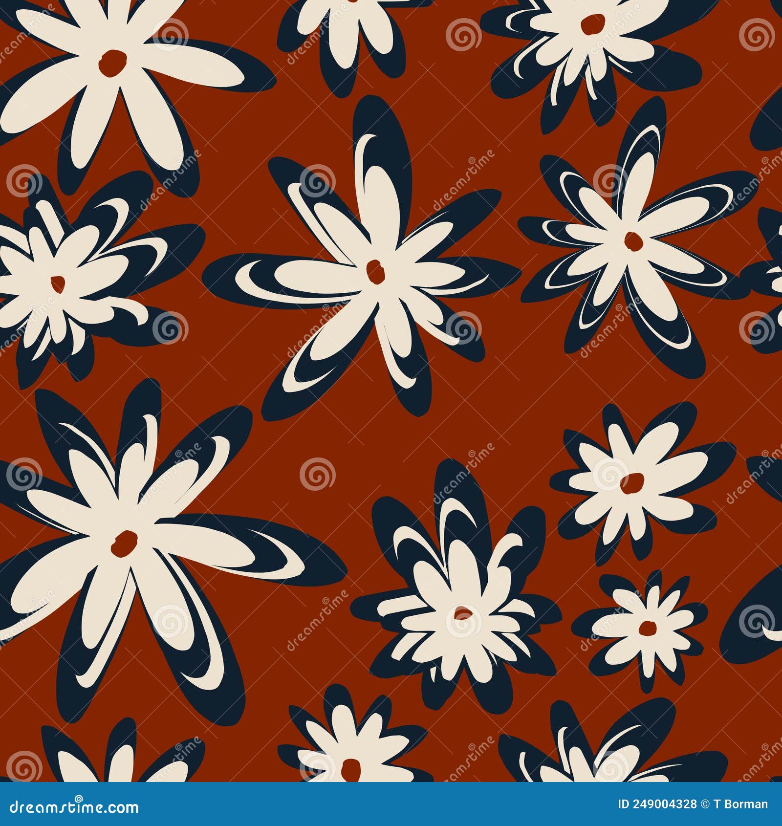 Linocut Flowers Vector Seamless Pattern Stock Vector - Illustration of ...