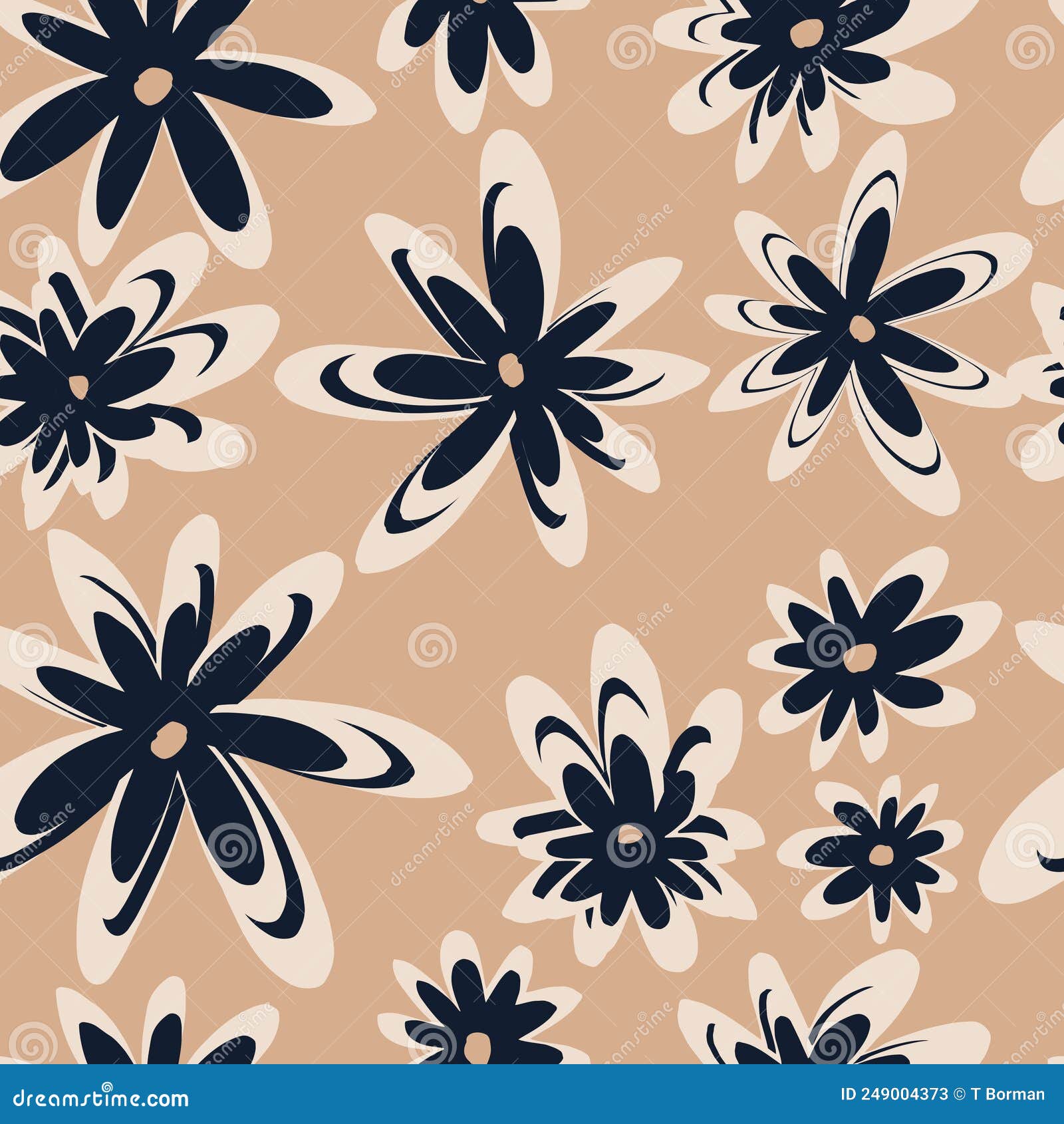 Linocut Flowers Vector Seamless Pattern Stock Vector - Illustration of ...