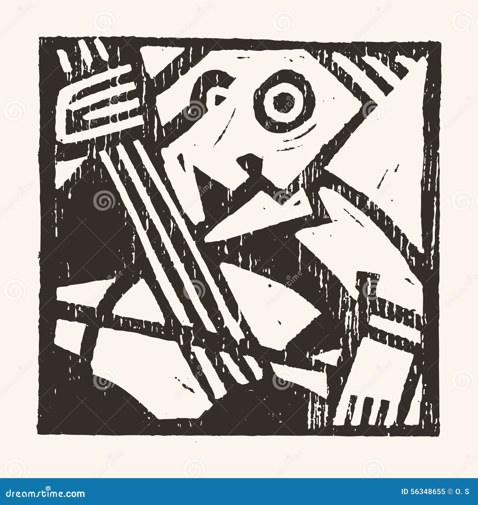 Linocut Geometric Character -08 Stock Vector - Illustration of handmade ...