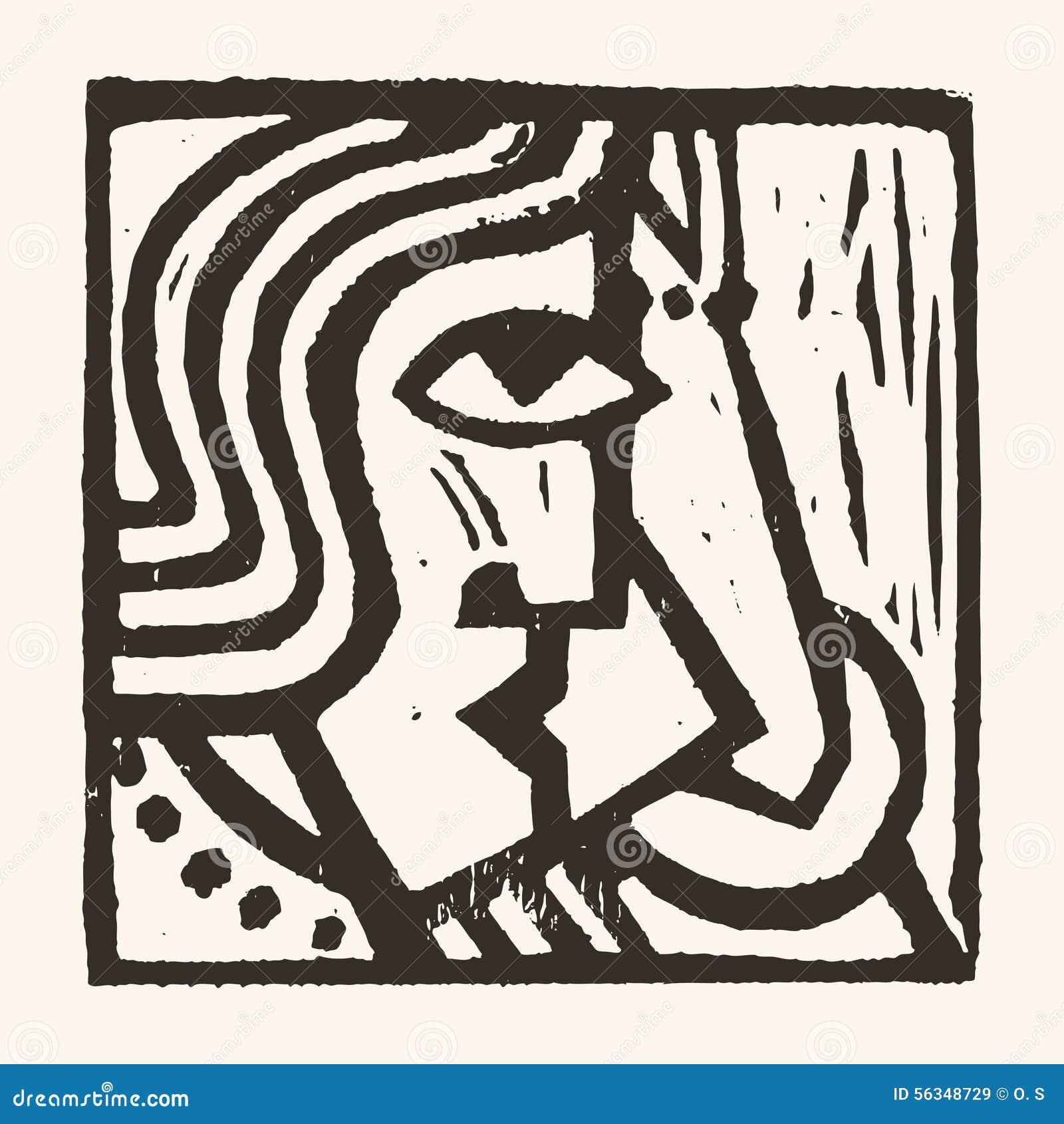 Linocut Geometric Character -11 Stock Vector - Illustration of linocut ...