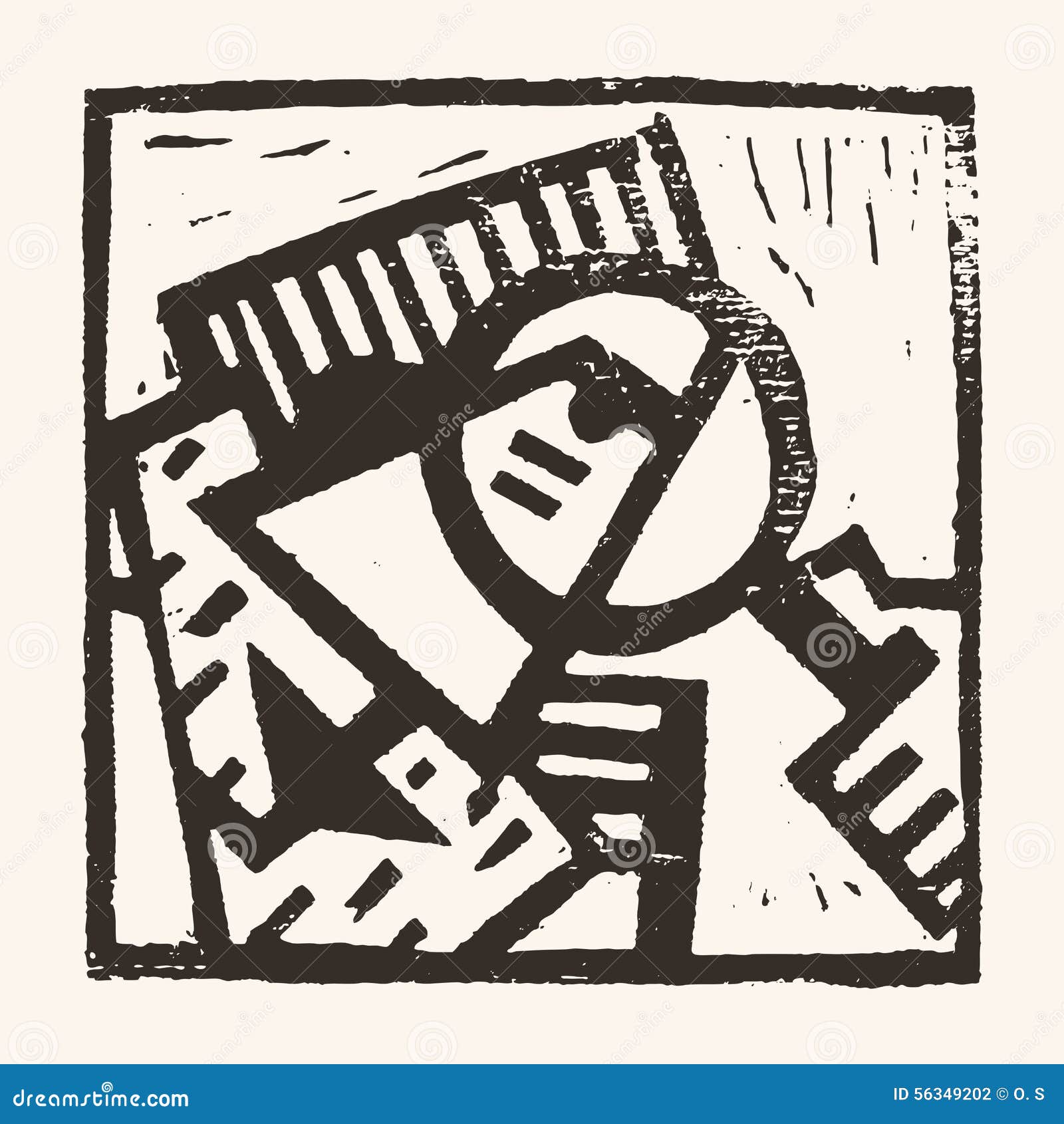 Linocut Geometric Character -01 Stock Vector - Illustration of linocut ...